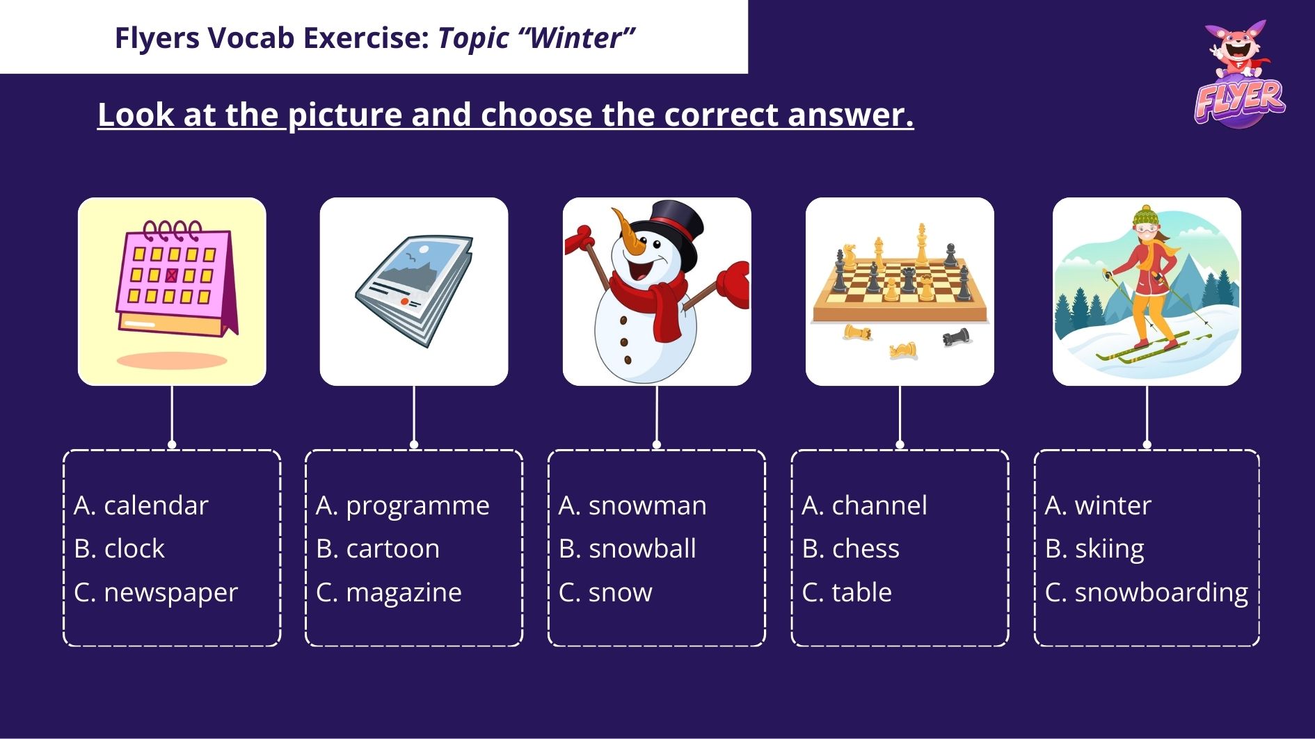 A2 Flyers Cambridge Vocabulary List: The most common 10 topics